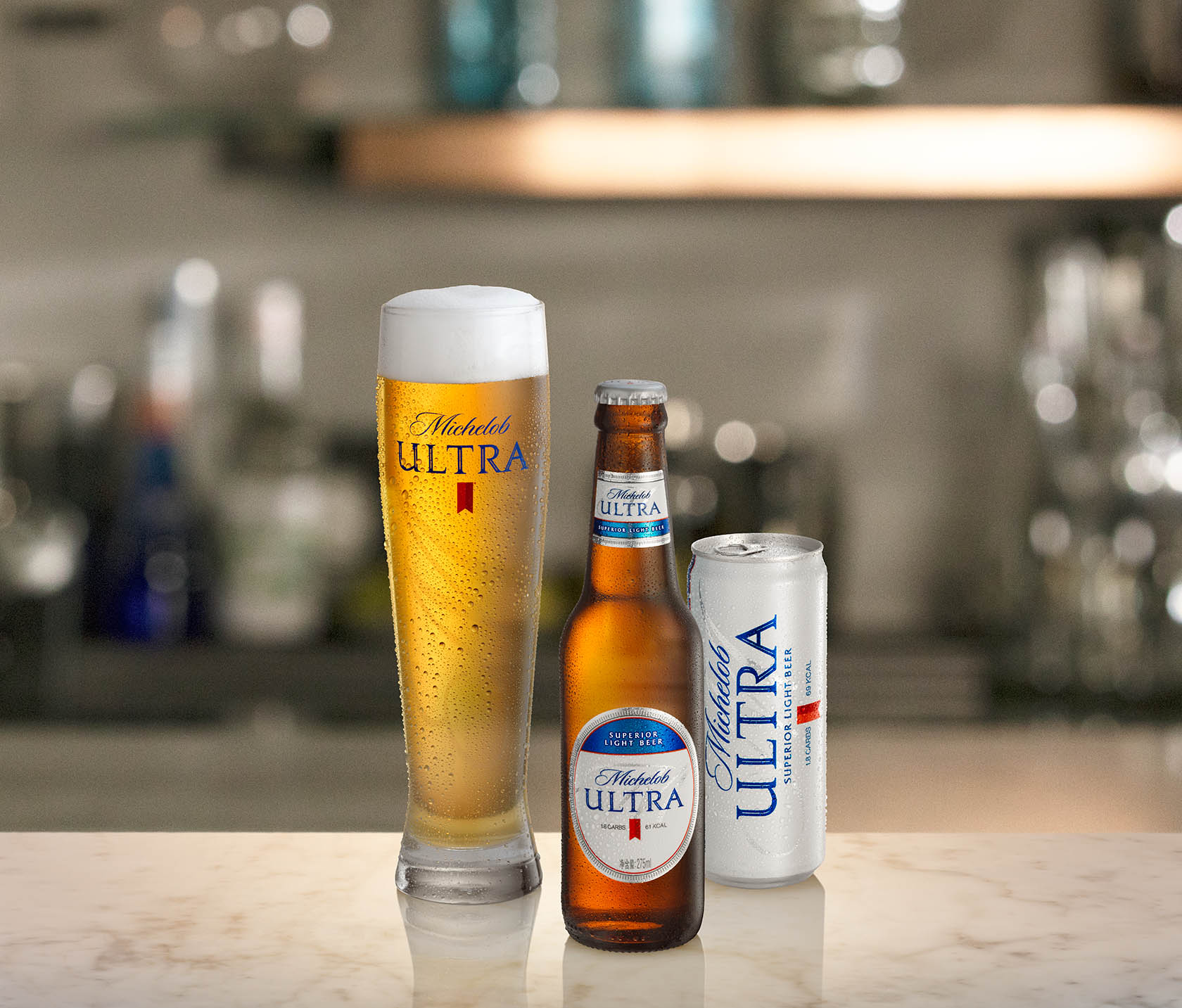 Packshot Factory - Beer - Michelob Ultra larger bottle can and pint